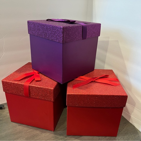 Holiday | Purple And Red Gift Boxes With Glitter Lids | Poshmark